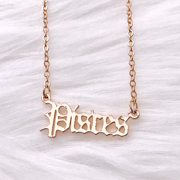 Jewelry | 125new Pisces Gothic Font Zodiac Simple Gold Necklace | Poshmark